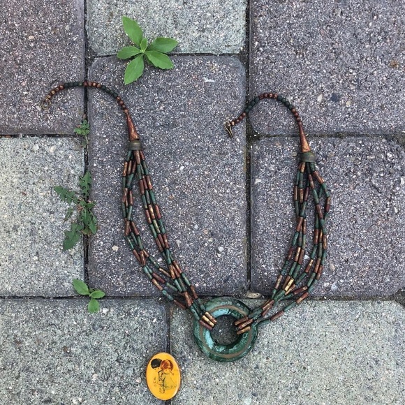 Vintage | Jewelry | Vintage Emerald Green And Rust Beaded Necklace ...